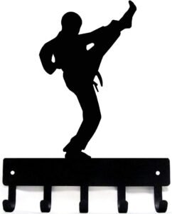 the metal peddler karate kick male sport - wall key holder - small 6 inch wide - made in usa; 5 storage hooks