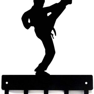 The Metal Peddler Karate Kick Male Sport - Wall Key Holder - Small 6 Inch Wide - Made in USA; 5 Storage Hooks