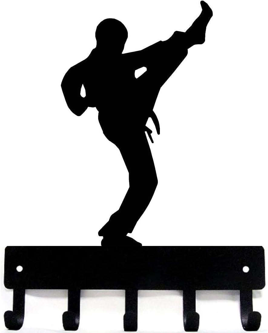 The Metal Peddler Karate Kick Male Sport - Wall Key Holder - Small 6 Inch Wide - Made in USA; 5 Storage Hooks