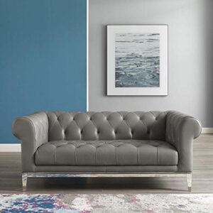 modway idyll tufted button upholstered leather chesterfield loveseat, gray