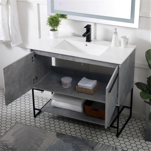 Elegant Decor Gerard 40" Single Porcelain Top Bathroom Vanity in Concrete Gray