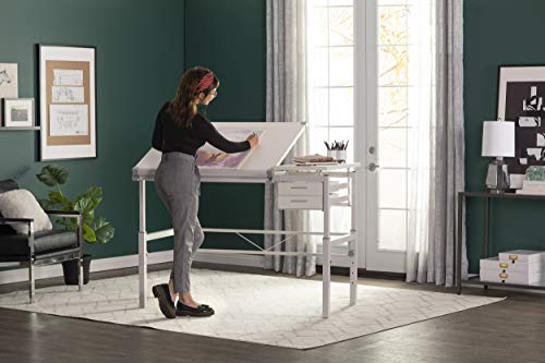 Studio Designs Graphix II Pro Line Split Top Height Adjustable Drafting, Drawing Table with 39.5" x 30" Tilting Top,White