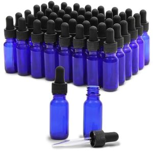 48 count 1 oz blue glass dropper bottles and 6 funnels (30 ml, 54 pieces)