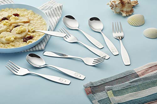 ANNOVA Kids Silverware 12 Pieces Children's Safe Flatware Set Stainless Steel - 6 x Safe Forks, 6 x Children Dinner Spoons, Toddler Utensils, Metal Cutlery Set for Lunchbox (Engraved Dog Bunny)