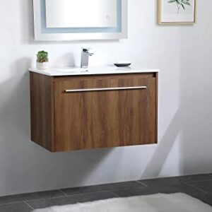 Elegant Kitchen and Bath 30 inch Single Bathroom Floating Vanity - Walnut Brown