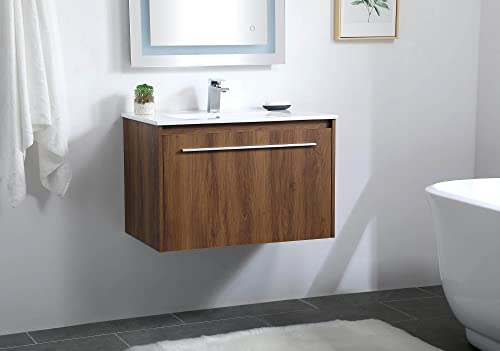 Elegant Kitchen and Bath 30 inch Single Bathroom Floating Vanity - Walnut Brown