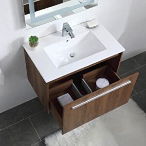 Elegant Kitchen and Bath 30 inch Single Bathroom Floating Vanity - Walnut Brown