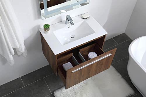 Elegant Kitchen and Bath 30 inch Single Bathroom Floating Vanity - Walnut Brown