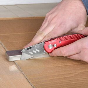 PrvnPro Folding Utility Knife with Belt Latch, Red