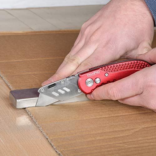 PrvnPro Folding Utility Knife with Belt Latch, Red