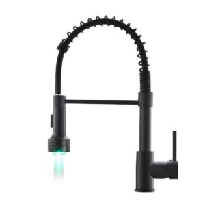 aimadi kitchen faucet with sprayer, modern single handle pull down sprayer spring matte black kitchen sink faucet with led light