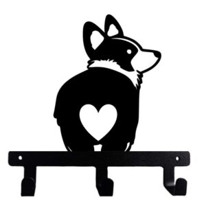 corgi cute love butt fluffy bum heart shaped black coated metal wall leash key hook for kitchen bathroom bedroom garage mud room