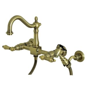 kingston brass ks1263albs heritage bridge kitchen faucet, antique brass