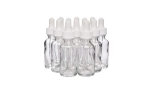 focus nutrition 12 pack clear boston round essential oils aromatherapy glass jar with white dropper cap, 1ozf