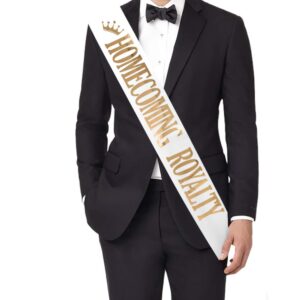 "Homecoming Royalty" Sash - School Dance Graduation Party School Party Accessories, White with Gold Print