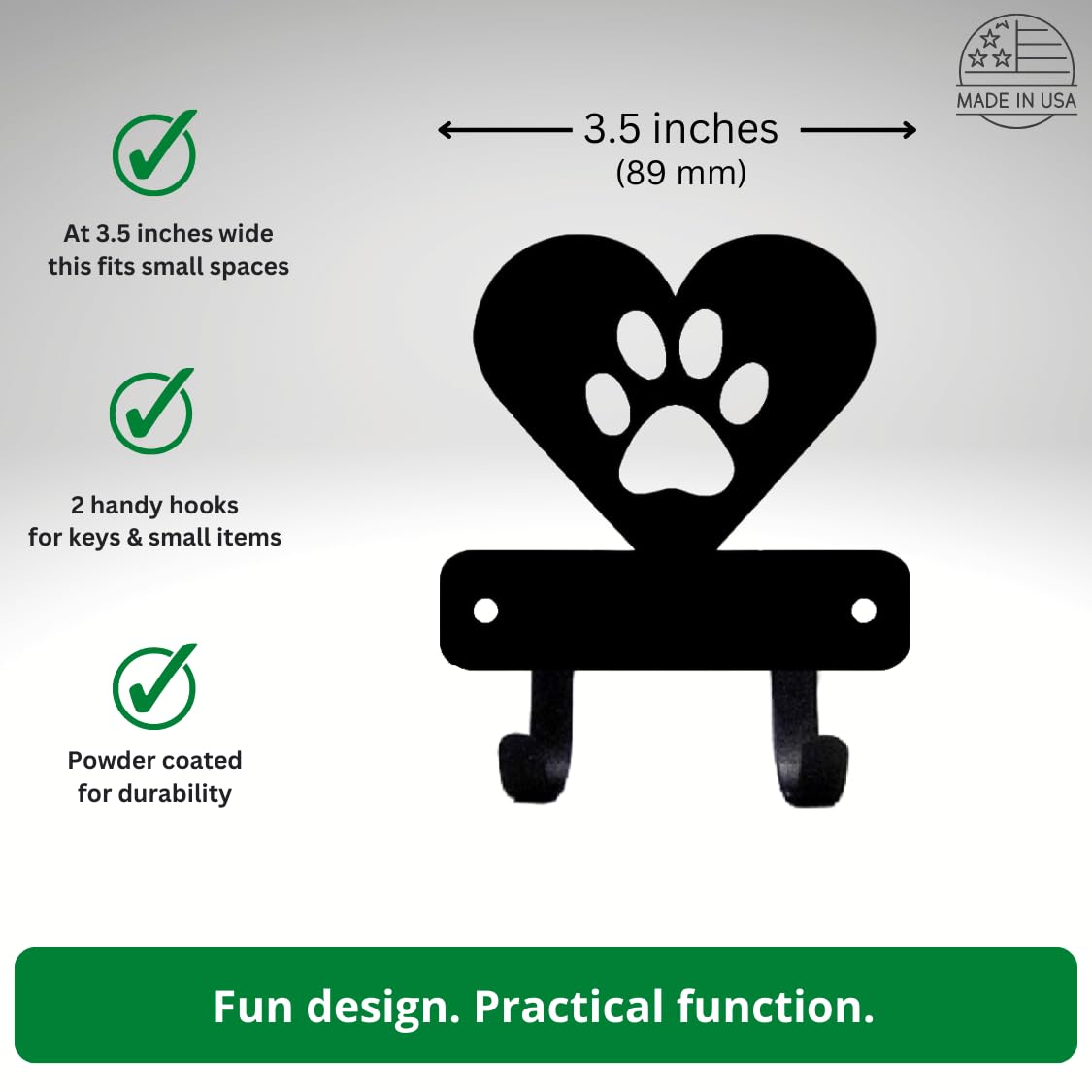 The Metal Peddler Miniature Dog Paw in Heart - Key Rack Holder (3.5 inches) - Made in USA