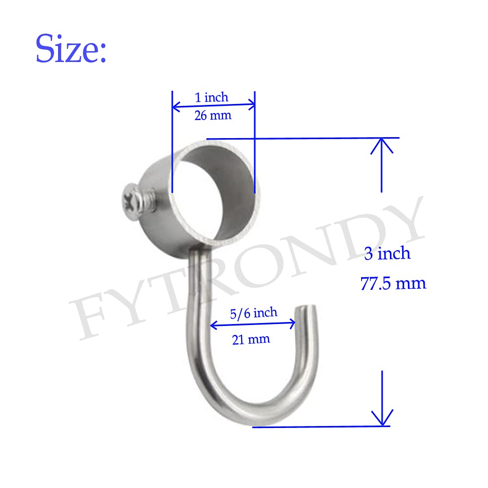 FYTRONDY Stainless Steel Adjustable J Typed Hooks, Tube Rod Hooks, Bathroom Wardrobe Pipe Hanger (1 INCH, 4 Pack)