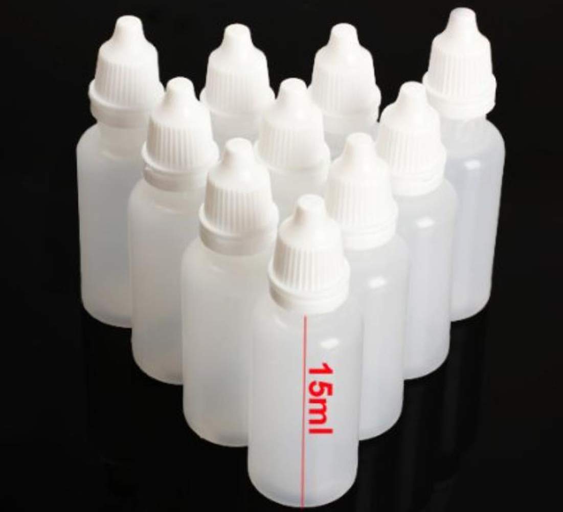 XINGZI 50PCS 15ml/0.5oz Empty Refillable Clear Plastic Dropping Bottles Portable Squeezable Dropper Container with Plugs and Screw Caps for Cosmetic Essential Oil