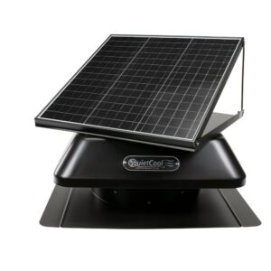 QuietCool AFR SLR-40 Roof Mount Solar Attic Fan - 40 Watt Adjustable Panel - Included AC/DC Inverter for 24/7 Runtime - Thermostat Controlled