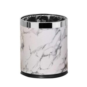 xfeng luxury metal waste bin with leather cover, open top office wastebasket, double layer trash can, round shaped (color : silver)