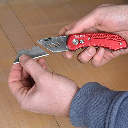 PrvnPro Folding Utility Knife with Belt Latch, Red