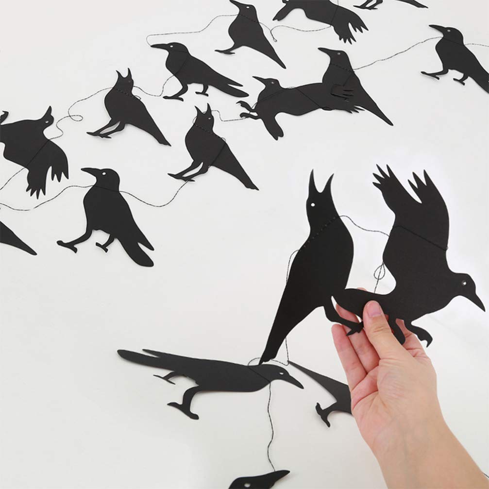 2 Pcs Halloween Crows Banners Hanging Paper Garlands For Theme Party Favors Yard Haunted House Decoration