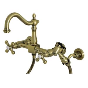 kingston brass ks1263axbs heritage bridge kitchen faucet, antique brass