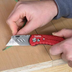 PrvnPro Folding Utility Knife with Belt Latch, Red