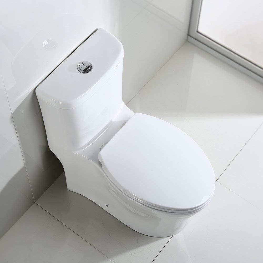 WOODBRIDGE B0933-2/T-0033L T-0033 Dual Flush Elongated One Piece Toilet with Soft Closing Seat, WHITE