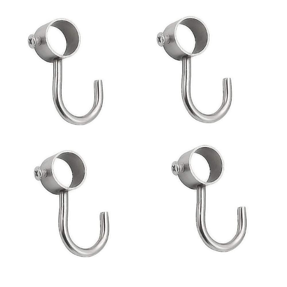 FYTRONDY Stainless Steel Adjustable J Typed Hooks, Tube Rod Hooks, Bathroom Wardrobe Pipe Hanger (1 INCH, 4 Pack)