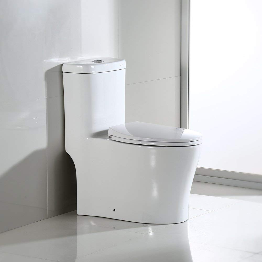 WOODBRIDGE B0933-2/T-0033L T-0033 Dual Flush Elongated One Piece Toilet with Soft Closing Seat, WHITE