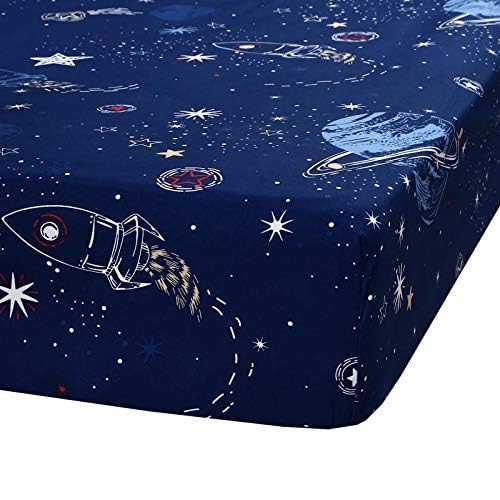 MAG 4 Pcs Bedding Set Space Sheets Galaxy Sheets Planets Stars Rockets Twin Sheet Set for Kids Teens and Space-Lovers, Super Soft Microfiber, Twin Size