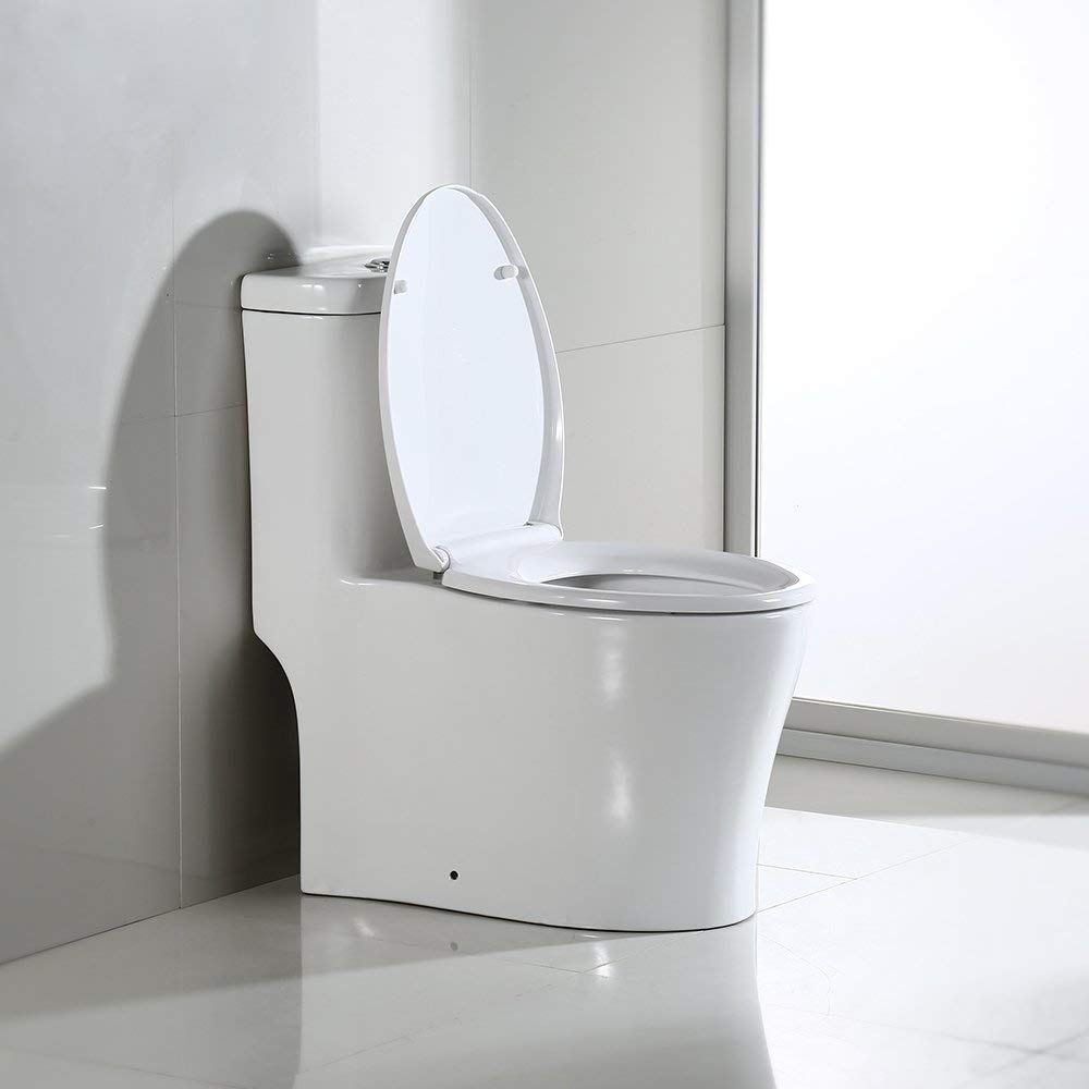 WOODBRIDGE B0933-2/T-0033L T-0033 Dual Flush Elongated One Piece Toilet with Soft Closing Seat, WHITE