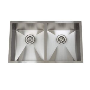 kabco k-sszrid3 32 inch stainless steel undermount kitchen sink 16 guage 50/50 zero radius double bowl kitchen sink 32"l x 19"w x 10"d inch