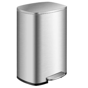 goplus 13.2 gallon/ 50 l kitchen trash can, anti-fingerprint touchless waste bin with soft-closing & stay open, step-on stainless steel garbage can for living room home office