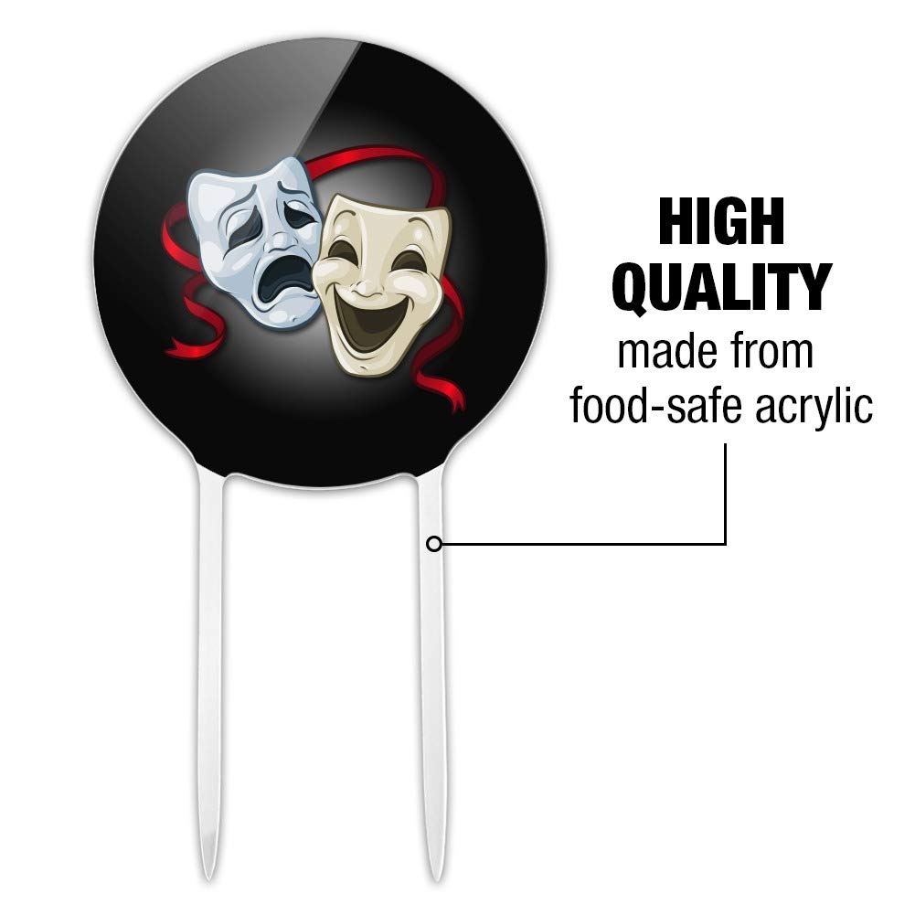 Acrylic Drama Comedy Tragedy Masks Theater Cake Topper Party Decoration for Wedding Anniversary Birthday Graduation