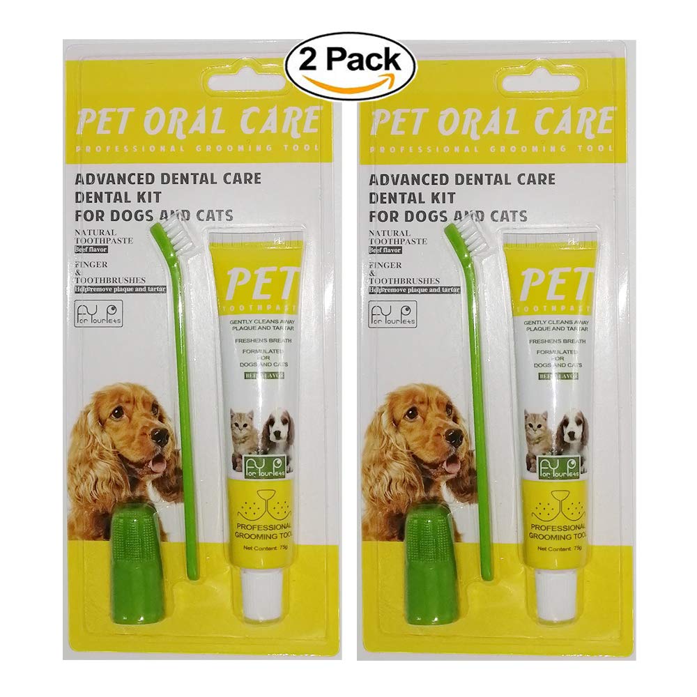 Puppycute 2 Pack Pet Toothbrush and Toothpaste for Dogs & Cats, Best Soft Silicone Pet Finger Toothbrush for Small Dogs Puppy Doggy, Dog Toothpaste Beef Flavor