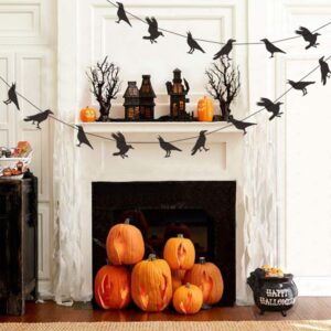 2 Pcs Halloween Crows Banners Hanging Paper Garlands For Theme Party Favors Yard Haunted House Decoration