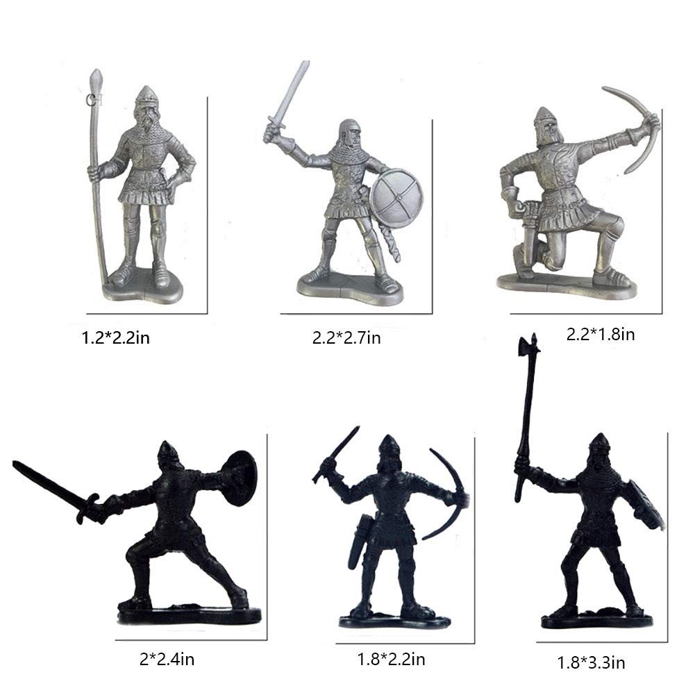 Odowalker 60 Pieces Ancient Soldier Figures Toy Middle Ages Army Infantry Archer Warriors Sword and Shield Swordman Archaic Soldiers Medieval Soldiers Model Military Figures Toy Sliver Black