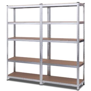 giantex 2 pieces shelving rack storage shelf steel garage utility rack 5-shelf adjustable shelves heavy duty display stand for books, kitchenware, tools bolt-free assembly 36"x 16"x 72'', silver