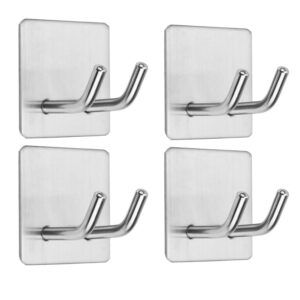 cacaso adhesive hooks, stainless steel razor holder towel hook for bathroom heavy duty wall hooks waterproof hangers kitchen bedroom,stick on robe hooks anti-skid double hanging robe 4-pack