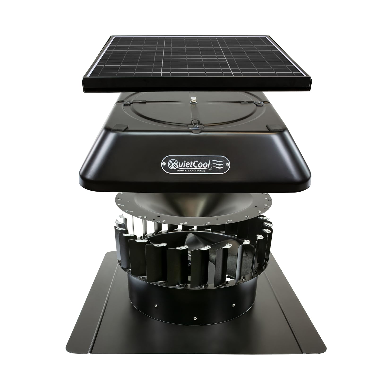 QuietCool AFR SLR-40 Roof Mount Solar Attic Fan - 40 Watt Adjustable Panel - Included AC/DC Inverter for 24/7 Runtime - Thermostat Controlled