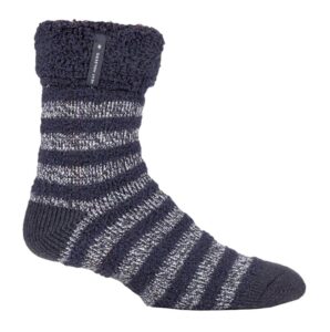 heat holders mens luxury cozy soft fleece lined fluffy bed socks for sleep (charcoal stripe (olwen), 7-12)