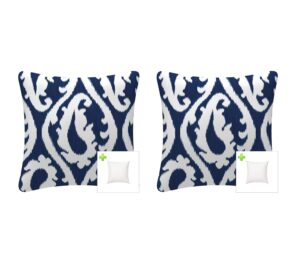 fbts prime pack of 2 outdoor waterproof decorative throw pillows with inserts for patio furniture, 18x18 inch square fade resistant patio garden cushions for couch bed sofa, paisley navy