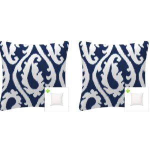 FBTS Prime Pack of 2 Outdoor Waterproof Decorative Throw Pillows with Inserts for Patio Furniture, 18x18 Inch Square Fade Resistant Patio Garden Cushions for Couch Bed Sofa, Paisley Navy