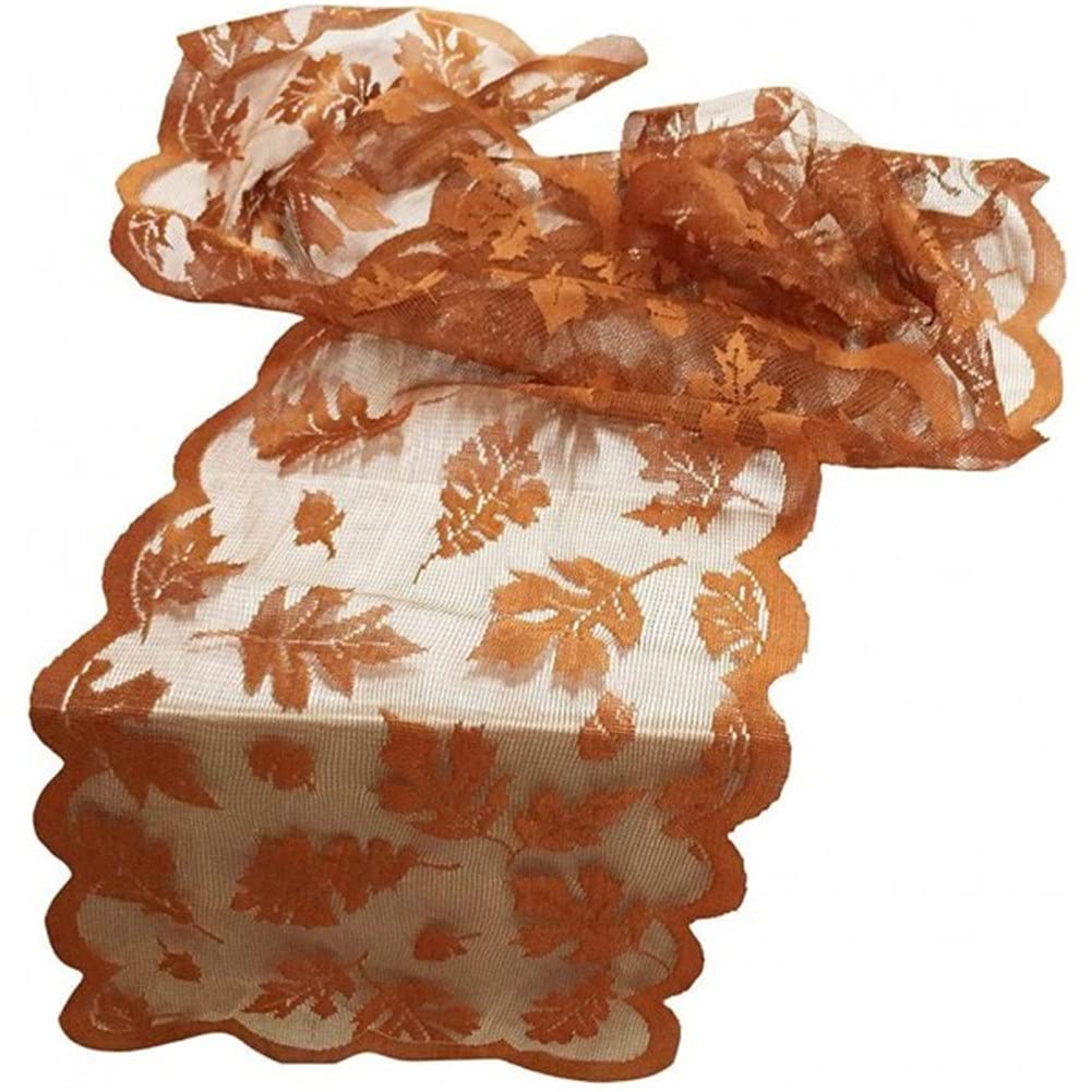 Thanksgiving Table Runner, 13 X 72 Inch Fall Table Runner Thanksgiving Decorations, Maple Leaves Harvest Lace Pumpkin Runner Brow Long Fall Table Line