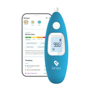 kinsa smart ear thermometer for fever - medical infrared termometro - fda cleared for body temperature readings for all ages - connects to a smartphone app to track symptoms and get illness guidance