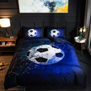 MOZEO 3D Soccer Bedding Duvet Cover Set 2 Piece (1 Duvet Cover+1 Pillowcase) for Teen Boys Sports Microfiber Bedding Quilt (Twin Soccer)