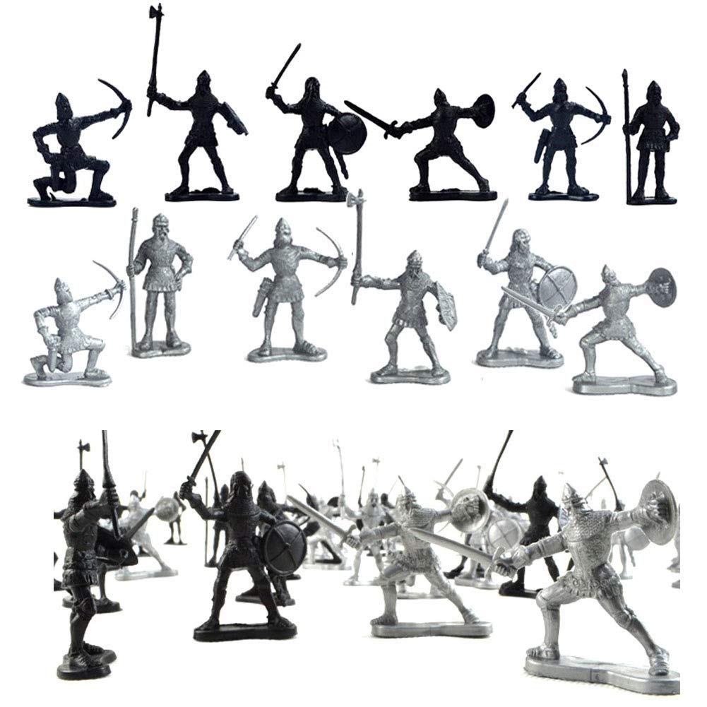 Odowalker 60 Pieces Ancient Soldier Figures Toy Middle Ages Army Infantry Archer Warriors Sword and Shield Swordman Archaic Soldiers Medieval Soldiers Model Military Figures Toy Sliver Black