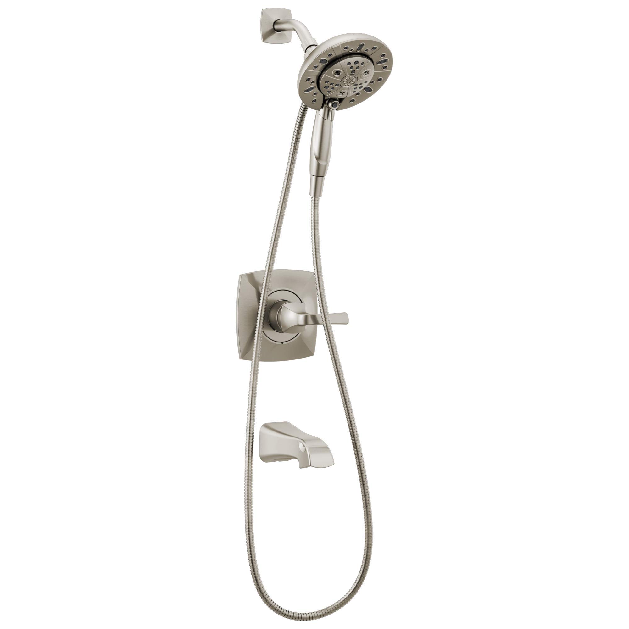 Delta Faucet Vesna 14 Series Single-Handle Shower Trim Kit with 5-Spray H2Okinetic In2ition Dual Hand Held Shower Head with Hose, SpotShield Brushed Nickel 144789-SP-I (Valve Included)